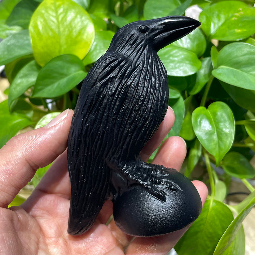 Black Obsidian Raven Statues Real Crystal Crow Figurine – Seraphic Crystal